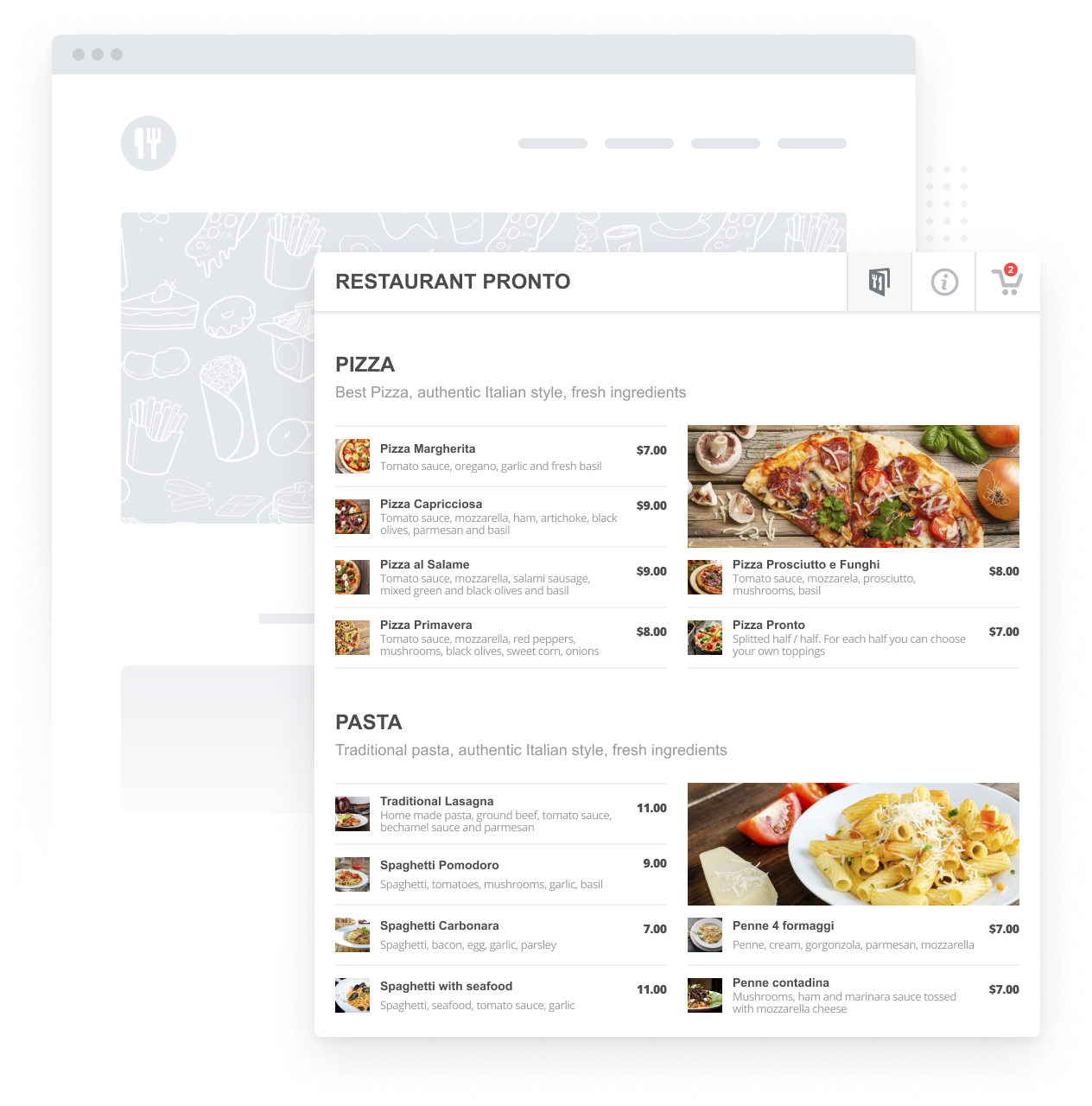 Restaurant menu for Facebook pages
