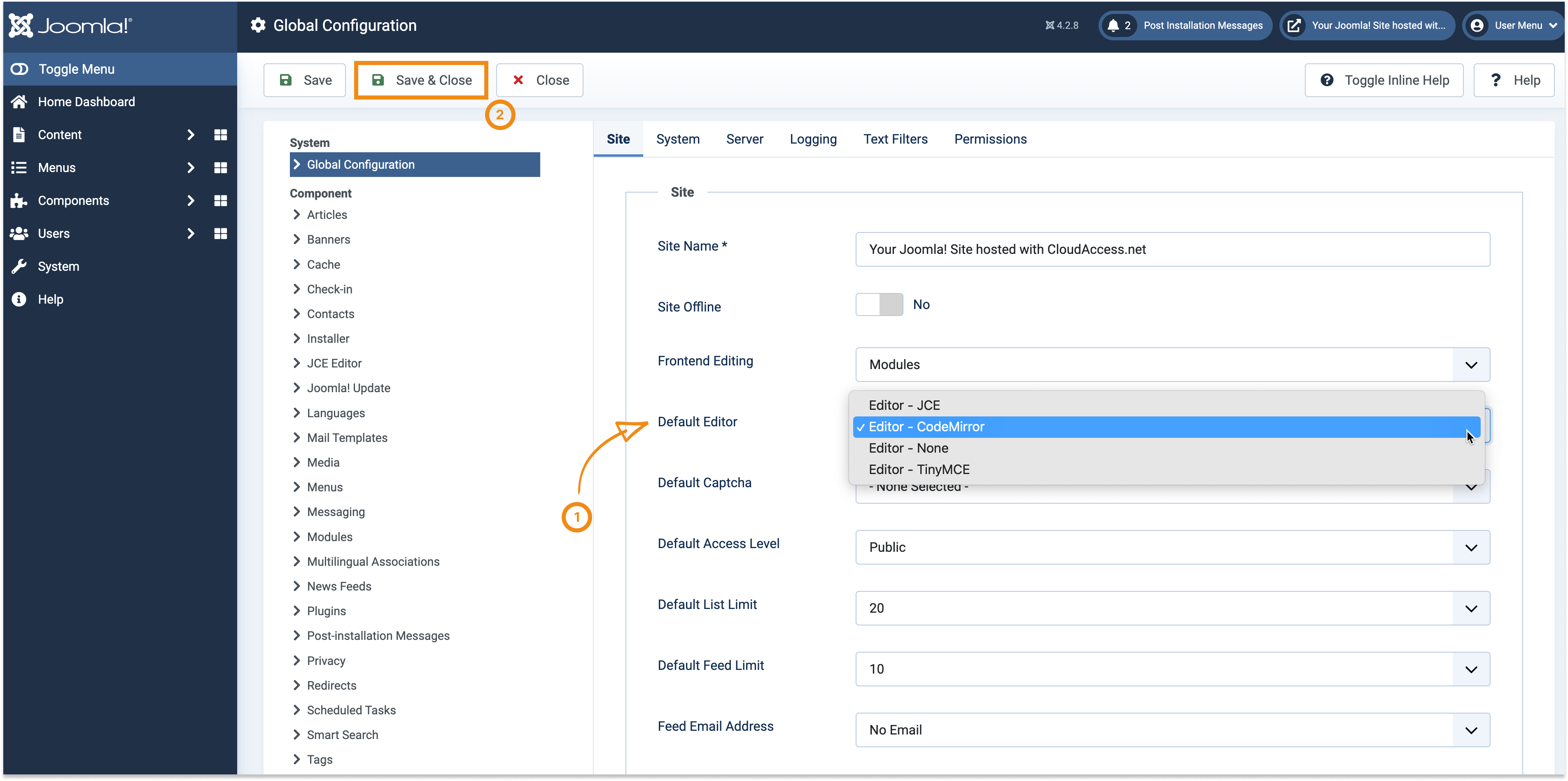 Menú de restaurante en Joomla