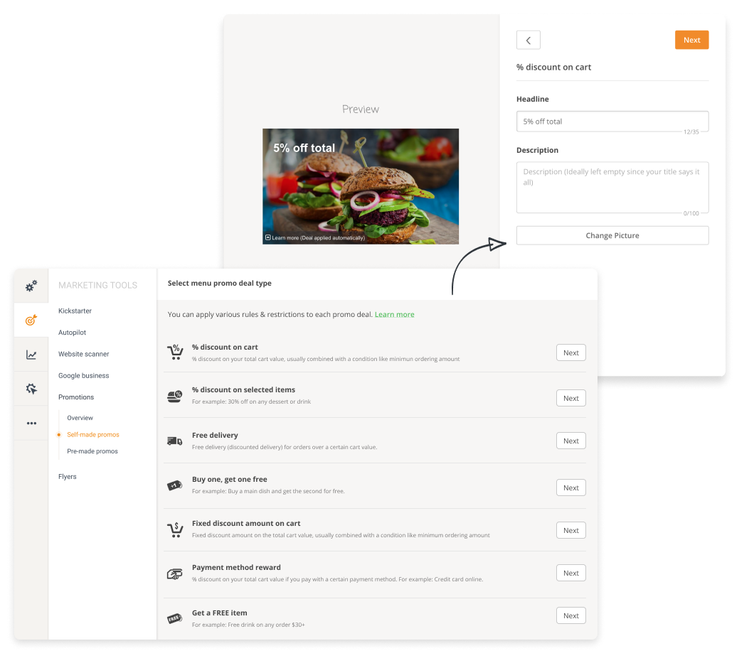 Online food menu maker with built-in promotions module